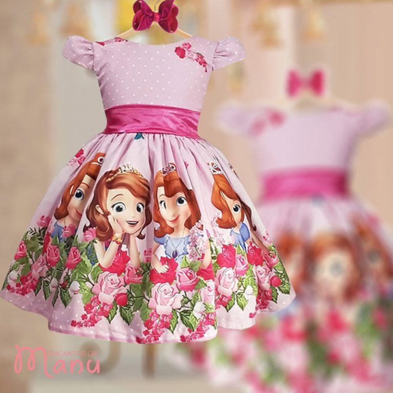 Vestido Temático Princesa Sofia Rosa – Encantos da Manu